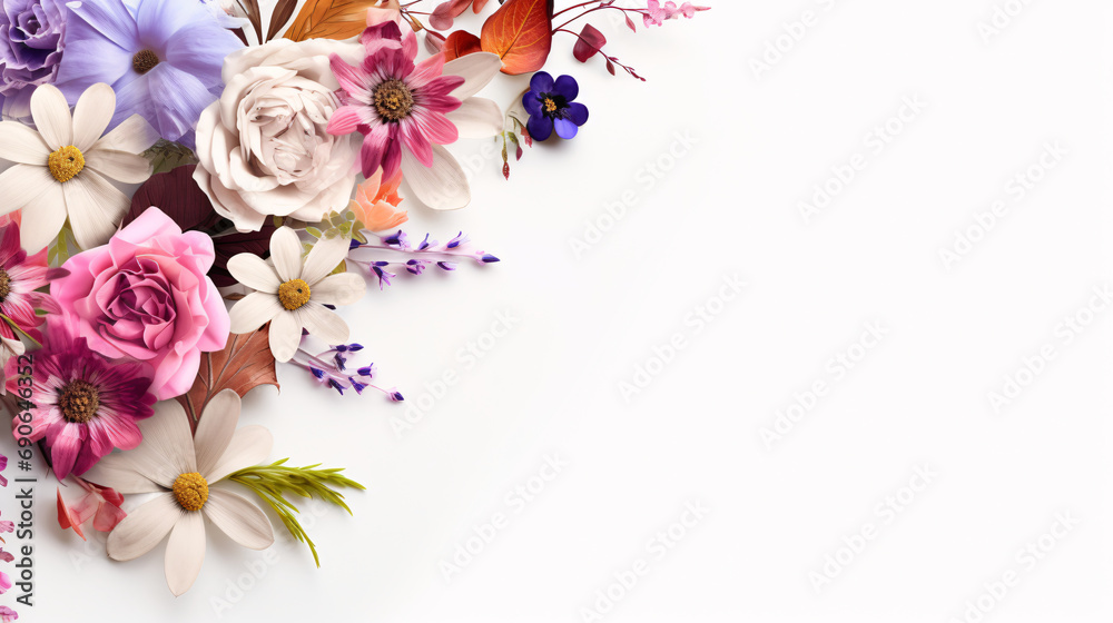 Flat Lay of Beautiful Flowers on White Background Stock Photo | Adobe Stock