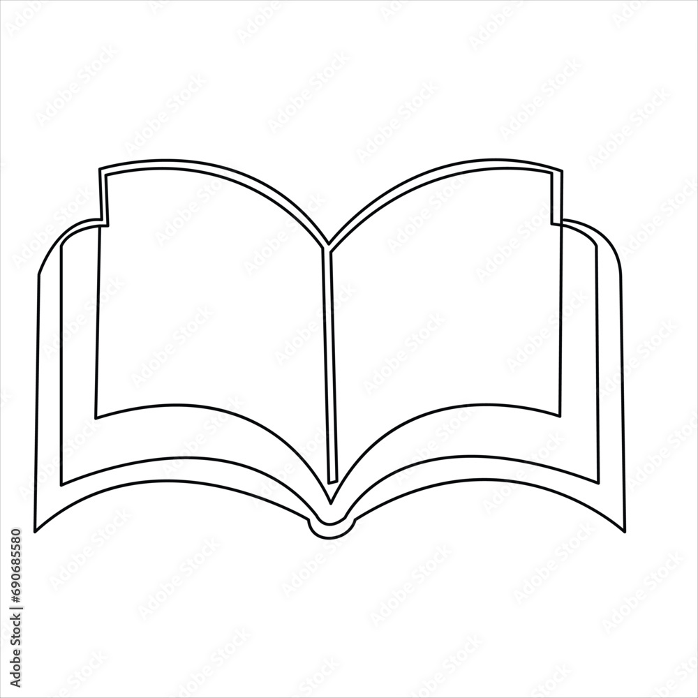 Continuous single line drawing books hand drawn isolated outline vector ...