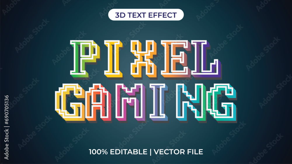pixel gaming cartoon background 3d text effect editable eps vector file ...