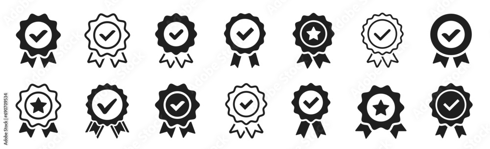Vector de Stock Approval check big icon set. Verified, certified, medal ...