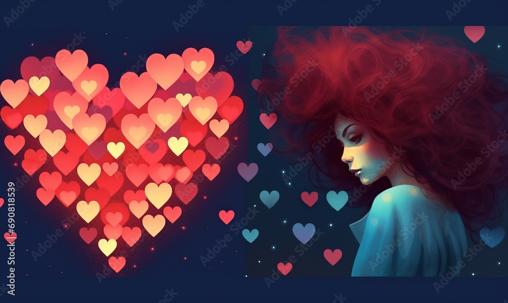 Beautiful Wallpaper Background Love Hearts in sky floating, Girl in ...