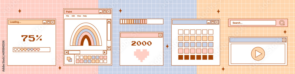 User Interface y2k stickers. Retro icon browser, window paint, buttons ...