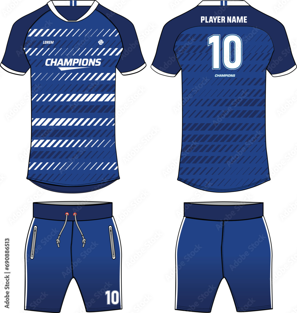 Sports jersey t shirt and shorts kit design flat sketch illustration ...