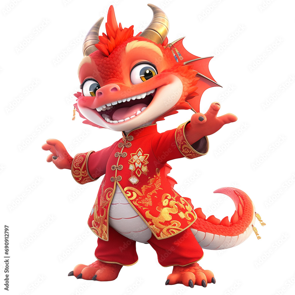Vibrant Red Dragon: Cute Chibi Watercolor Pastel Character, Chinese ...