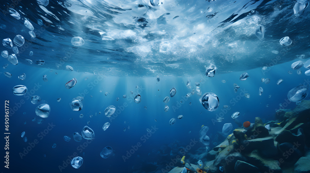 Plastic waste floating in the ocean, pollution in ocean, microplastics ...