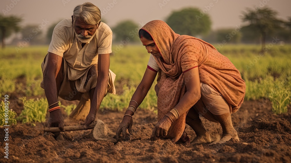 Manual harvesting process. Indian villagers work together to harvest ...
