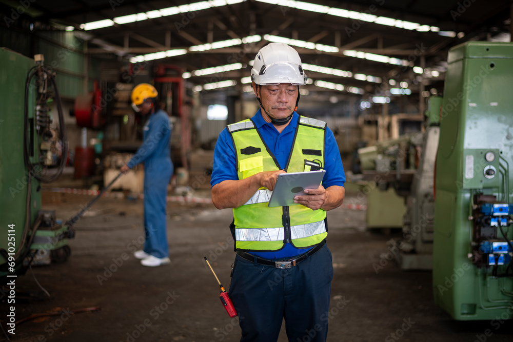 Engineer worker wearing safety uniform control operating and check ...