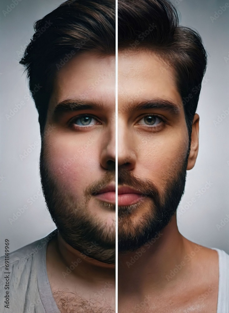 Comparison of man before and after lifestyle change. Fitness and ...