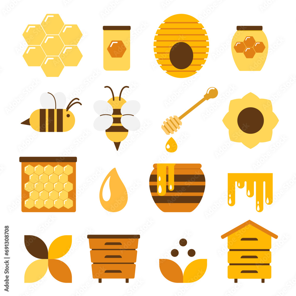 Honey Bees Vector Set. Cute bee cartoon collection. Funny illustrations ...