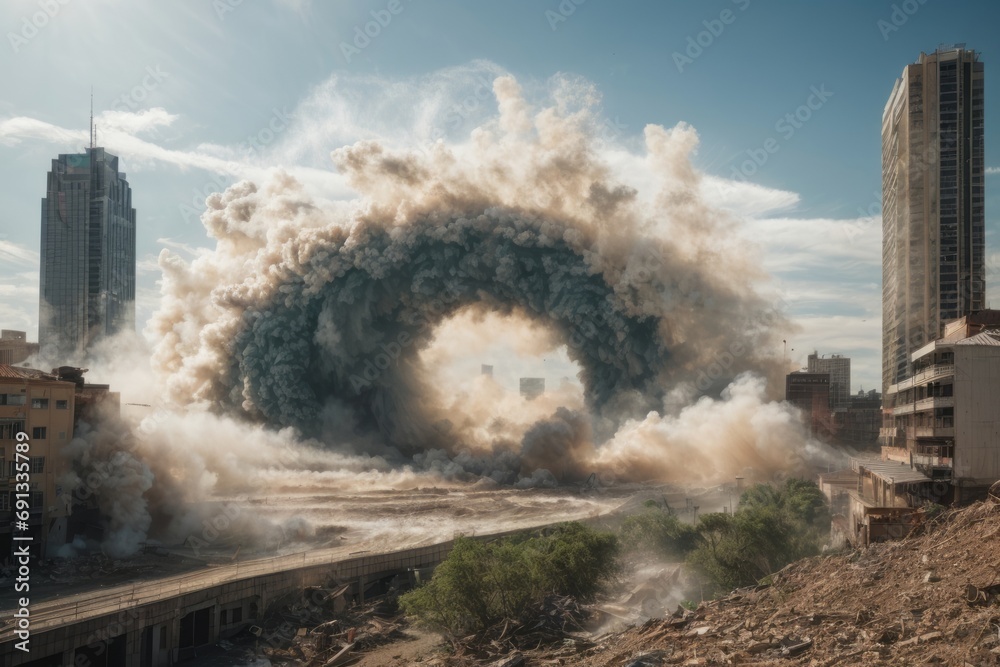 Hurricane, tornado, strong wind in the city. Natural disasters ...
