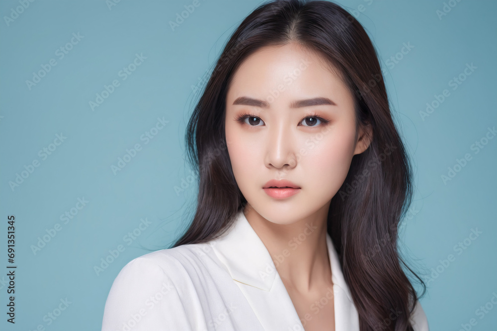 Beautiful young asian korean woman sad expression with clean perfect ...