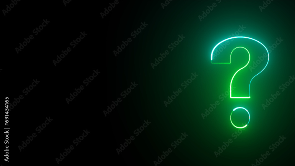 Glowing green neon question mark symbol on alpha channel background ...