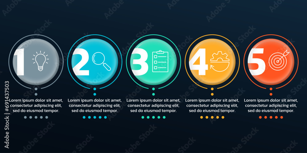 5 steps, option infographic with business icons. Process diagram ...