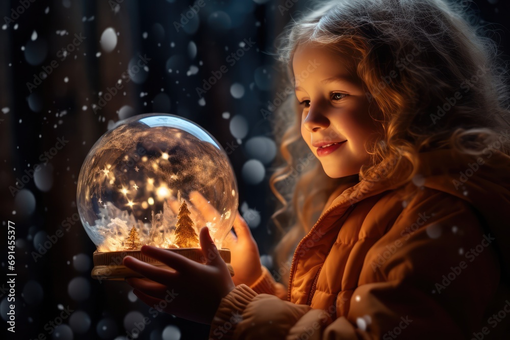 Childs Awe As They Uncover Magical Snow Globe. Сoncept Magical Winter ...