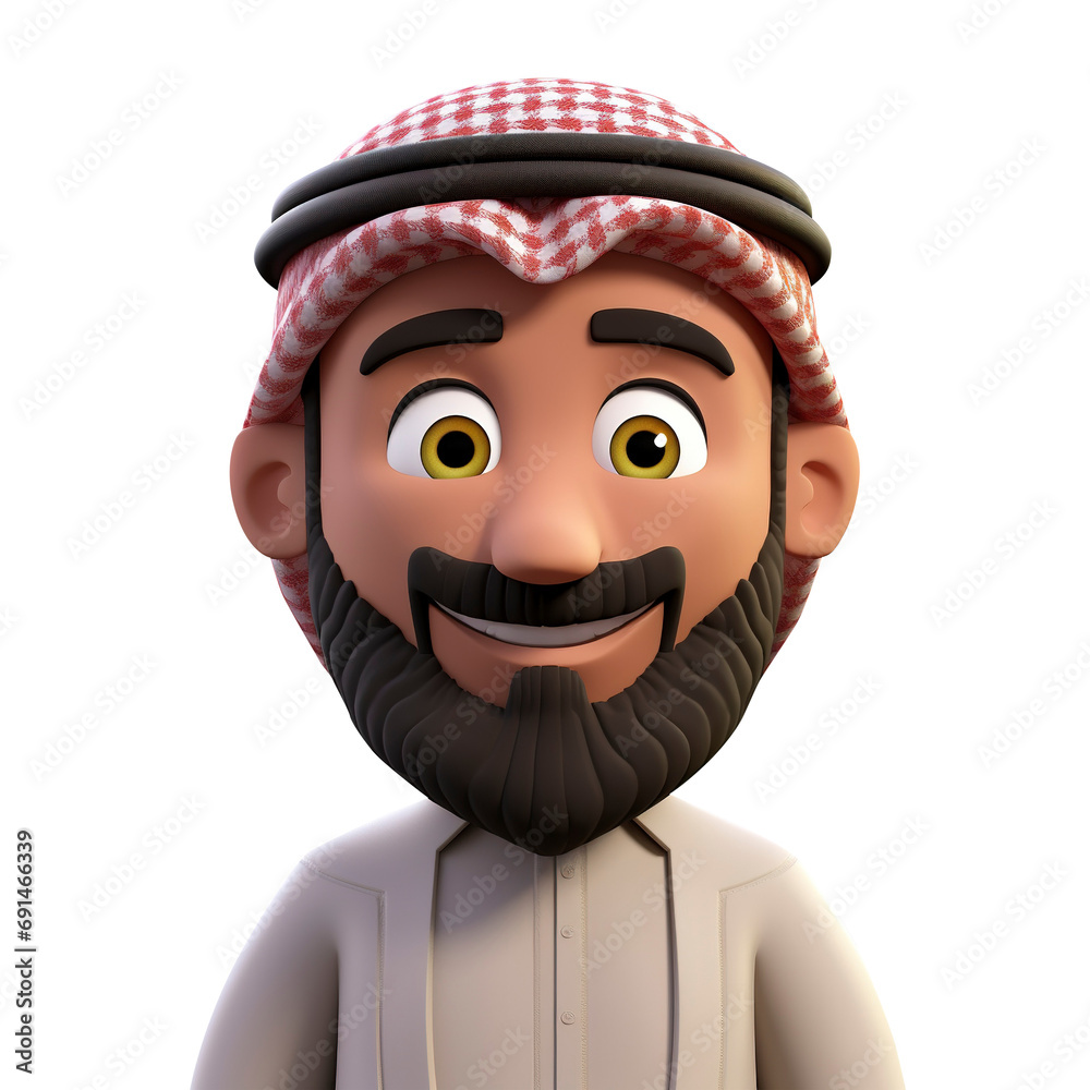 3d cartoon style arabic man isolated on transparent background Stock ...