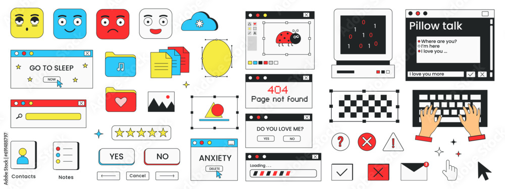Old computer aestethic elements. Nostalgia for 1990s -2000s. Vector ...
