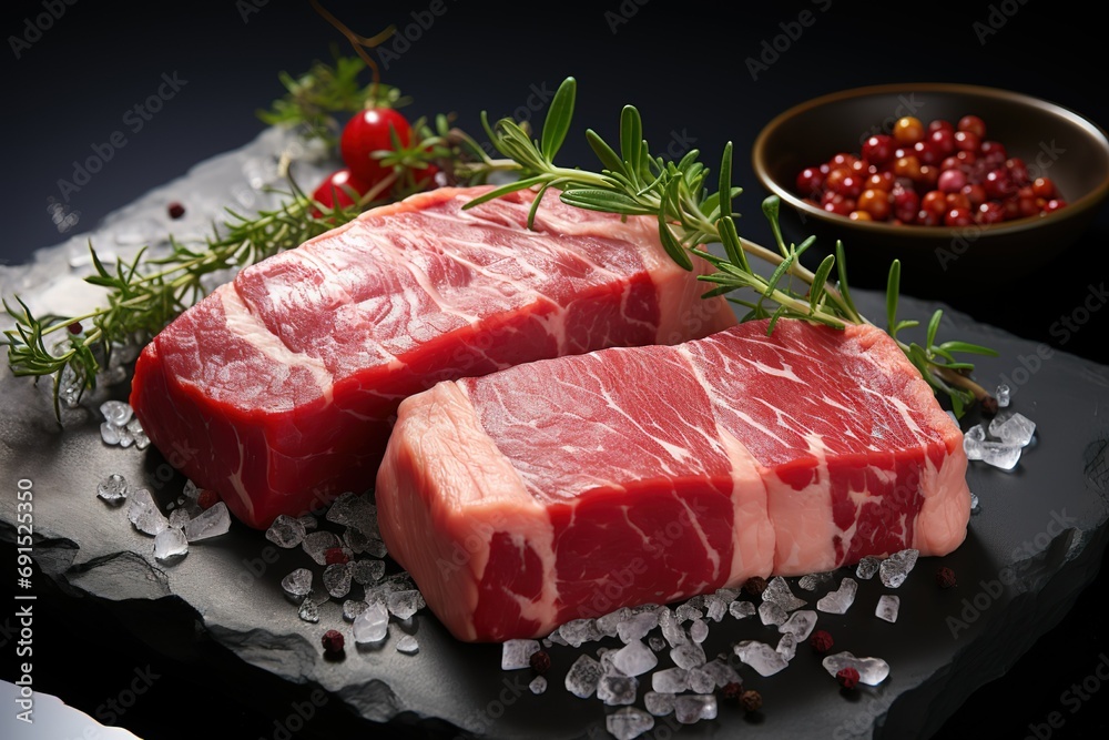 frozen brisket cubes cut from grass-fed beef on a slate platter Stock ...