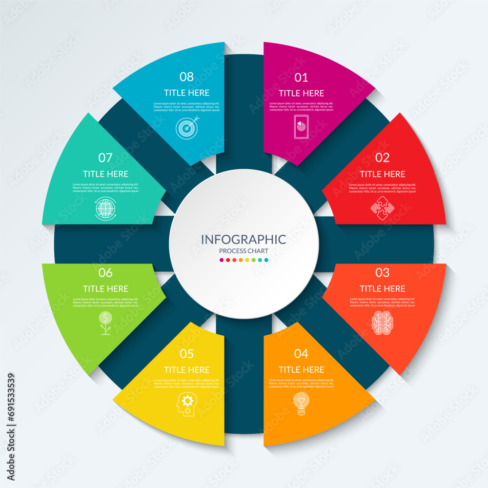Infographic circle with 8 options, parts. 8-step cycle diagram for ...