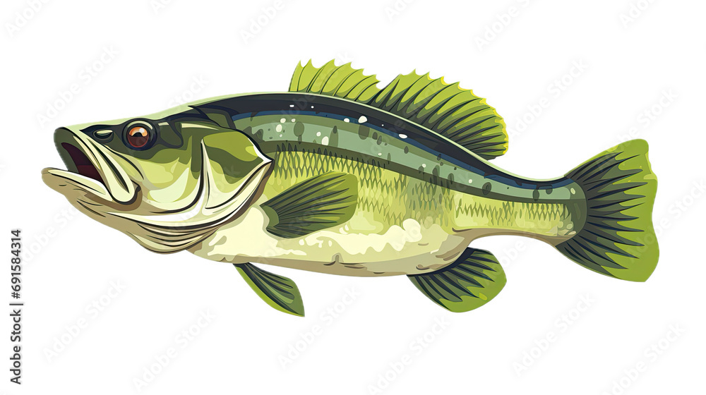 a Largemouth Bass, fish, side view, in a PNG, Fishing-themed, isolated ...