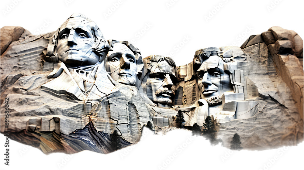 Mount Rushmore sculpted images of Washington, Jefferson, Roosevelt, and ...