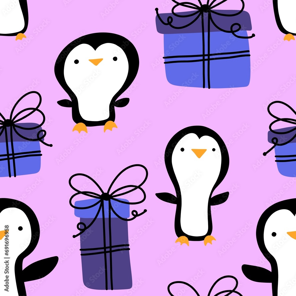 Christmas animals seamless penguin pattern for wrapping paper and ...