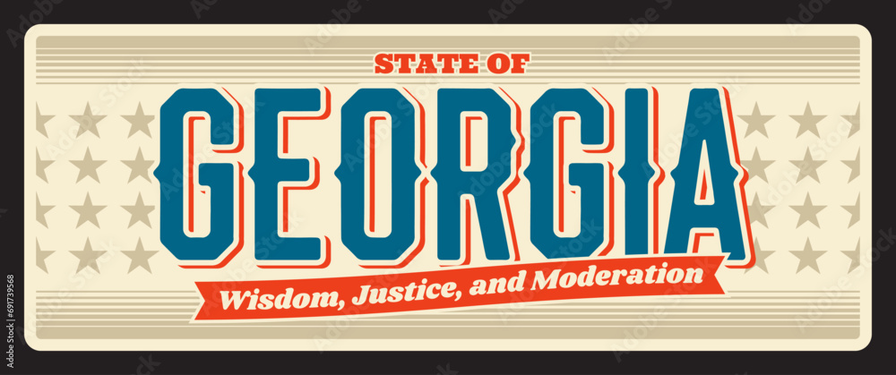 Georgia vintage travel plate, retro signboard, touristic landmark ...