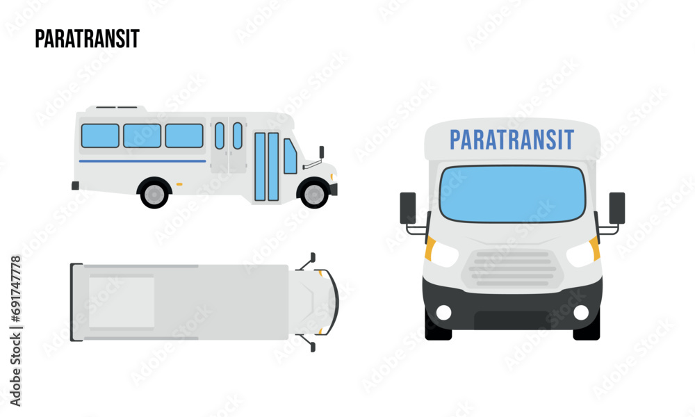 Paratransit Flat design illustration, Public Vehicles , top view, side ...