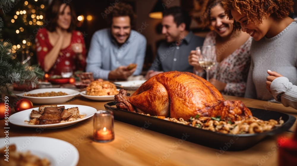 diverse group of friends shares a convivial moment around a holiday ...