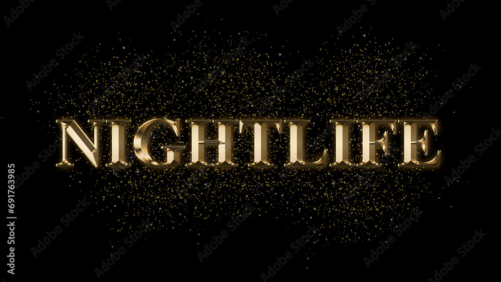 Ilustración de Stock NIGHTLIFE Gold Text Effect on black background ...