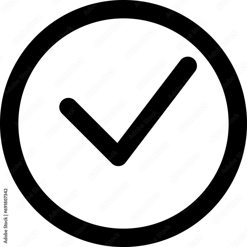 Black and white circle type checked check mark, tick box doodle icon ...