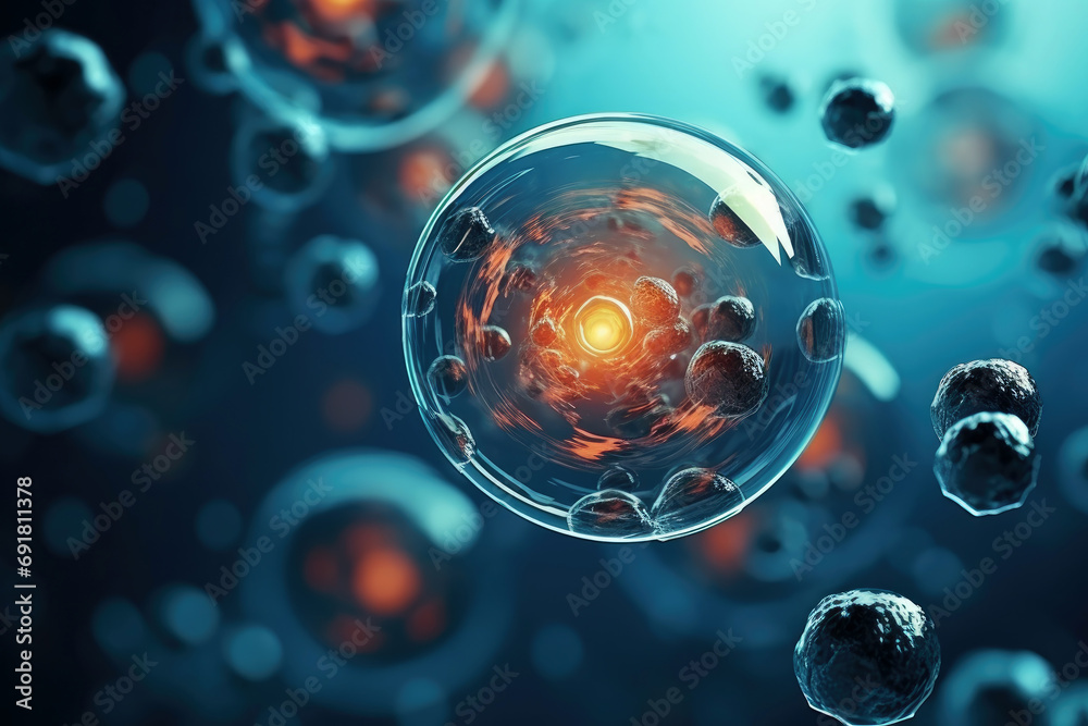 Virus or Bacteria microbial particles background, magnified under ...