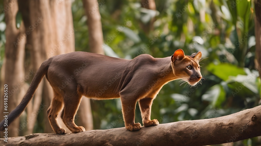 Malagasy fossa on the tree , portrait , wild animal photography ...