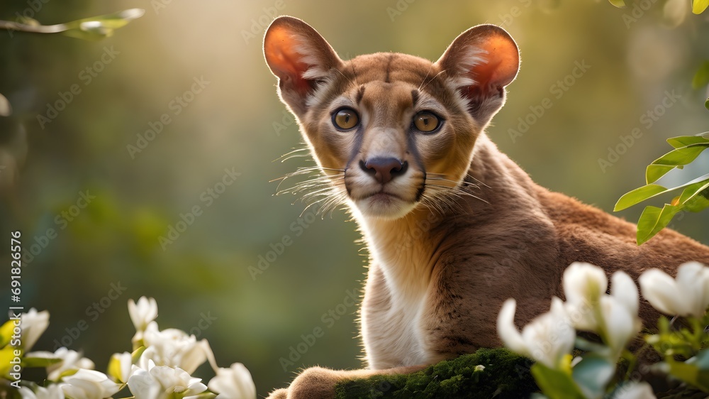 Photo Stock Malagasy fossa on the tree , portrait , wild animal ...