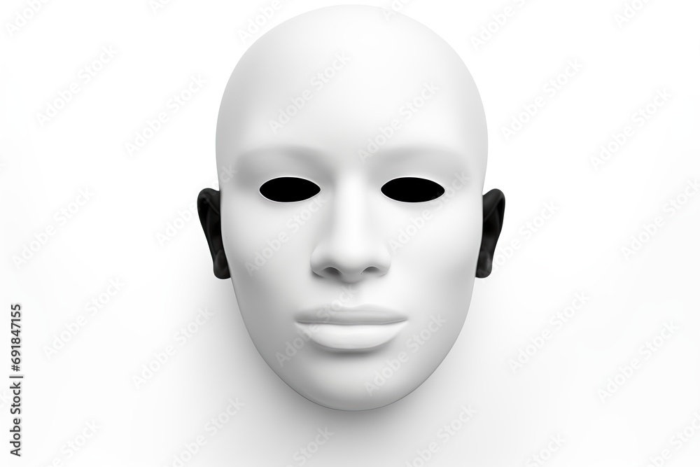 Render. Sleek 3d white mask on a white background, isolated. White face ...