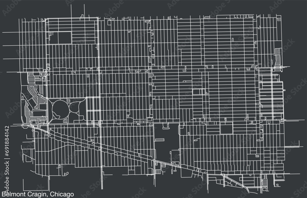 Detailed hand-drawn navigational urban street roads map of the BELMONT ...