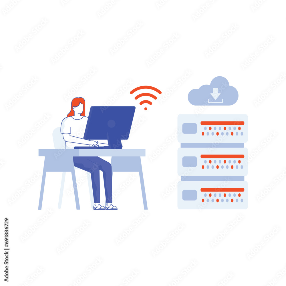 Cloud server technology. Scene for cloud computing technology, online ...