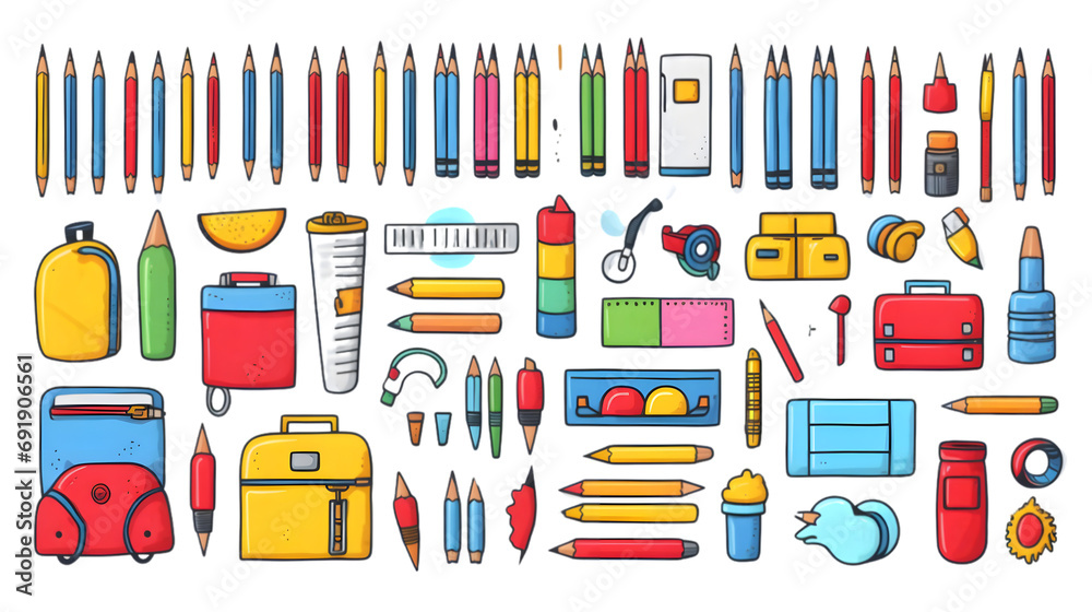Color pencils collection with doodle pictures hand drawn. Vector ...