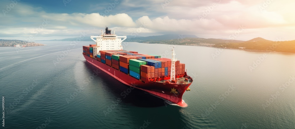 Container ship sailing the ocean Business cargo logistics service and ...