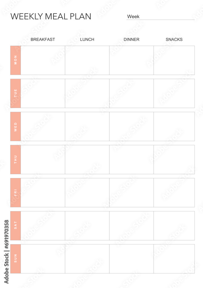 meal plan, minimalistic weekly meal planner printable template. Meal planning and groceries list ...