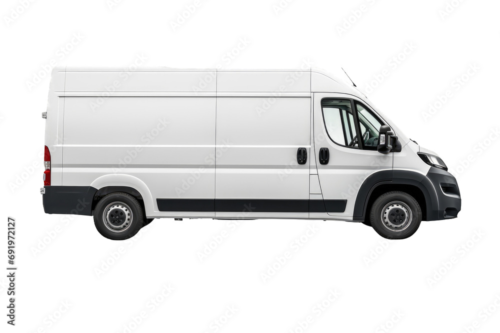 Side view of a big white van for transport on a cutout PNG transparent ...