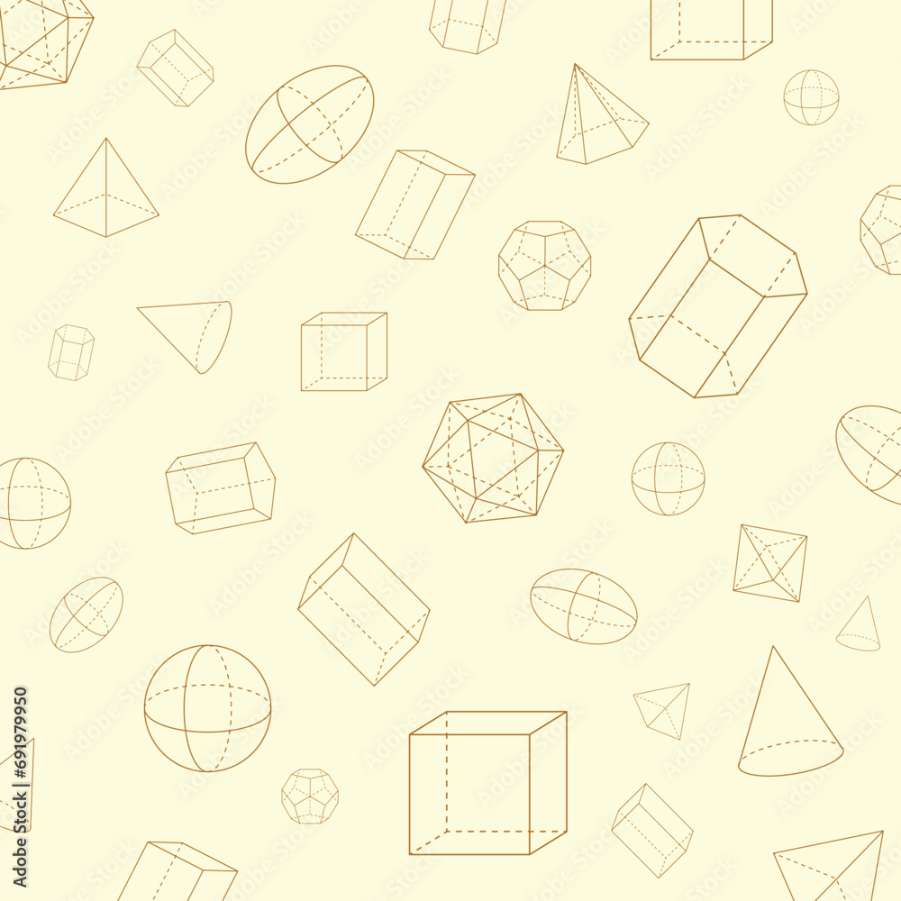 3D geometric shapes seamless pattern. Triangular, pentagonal and ...