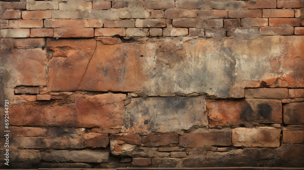 Time-Worn Brick Wall with Plaster Erosion Unveiling Centuries of ...