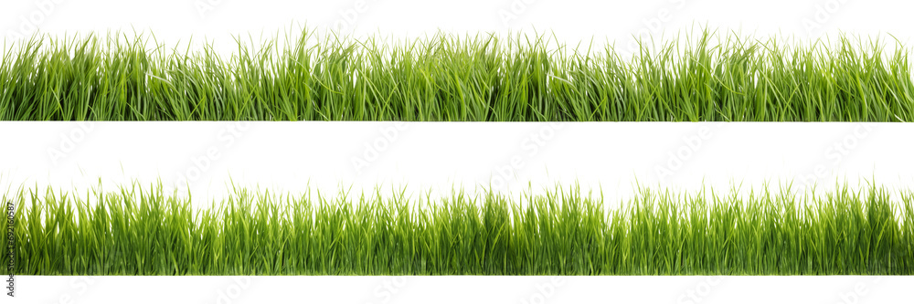 A set of long horizontal stripes of green grass cut out on a ...