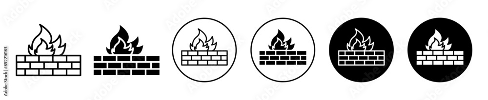 Brick wall and fire icon. winter Christmas eve wood burn to warm home ...