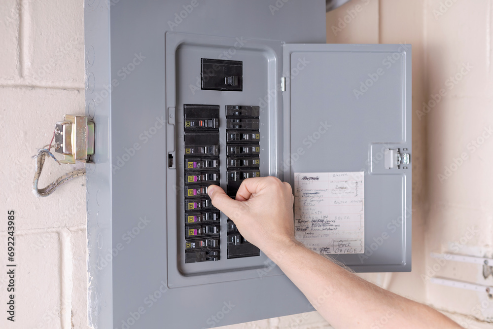 Turning on power at the electrical service panel. Resetting tripped ...