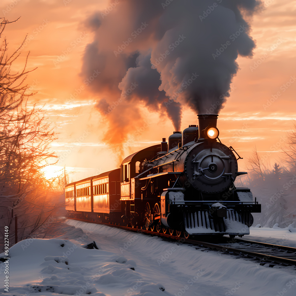 Steam rising from a vintage locomotive on a frosty morning Stock ...