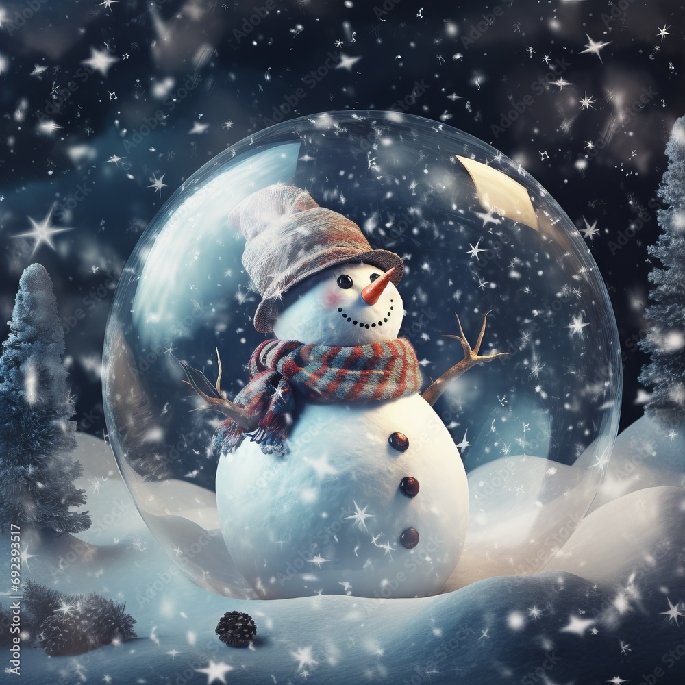 Snowman inside a festive snow globe Stock Illustration | Adobe Stock