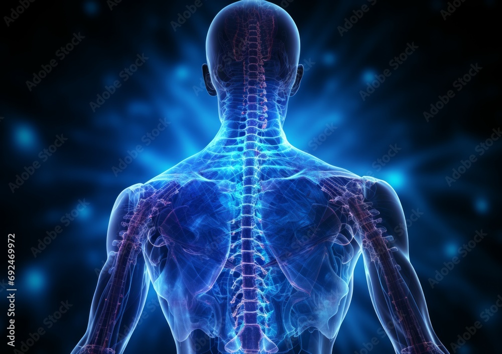 X-ray human male skeletal body. Muscles and internal organs diagram on ...