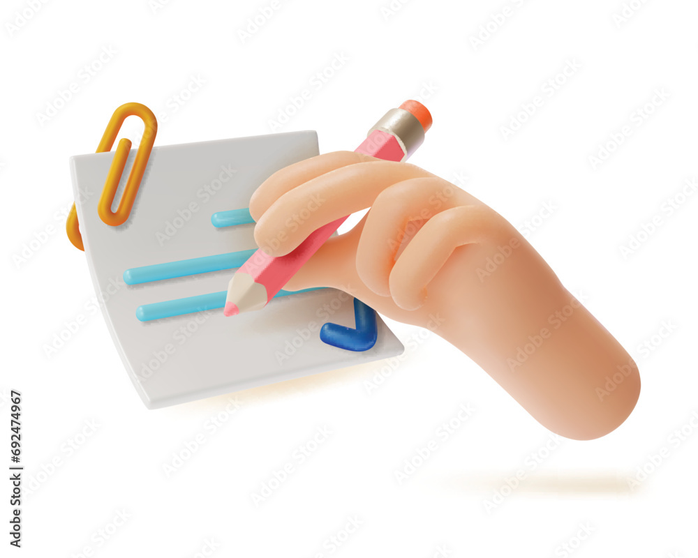 3d Paper Sheet Letter with Check Mark and Human Hand Holding Pencil ...