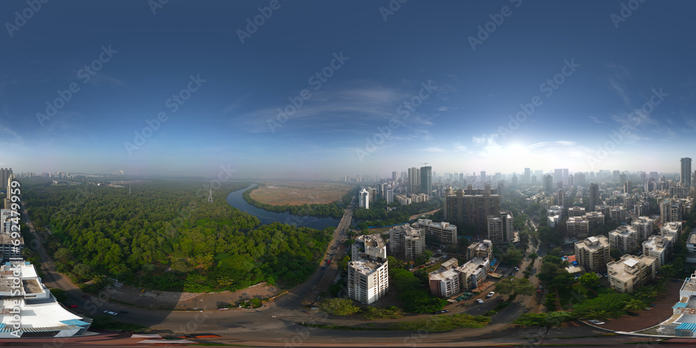 Mumbai mangroves and city Skyline 8K 360 degree, equirectangular ...